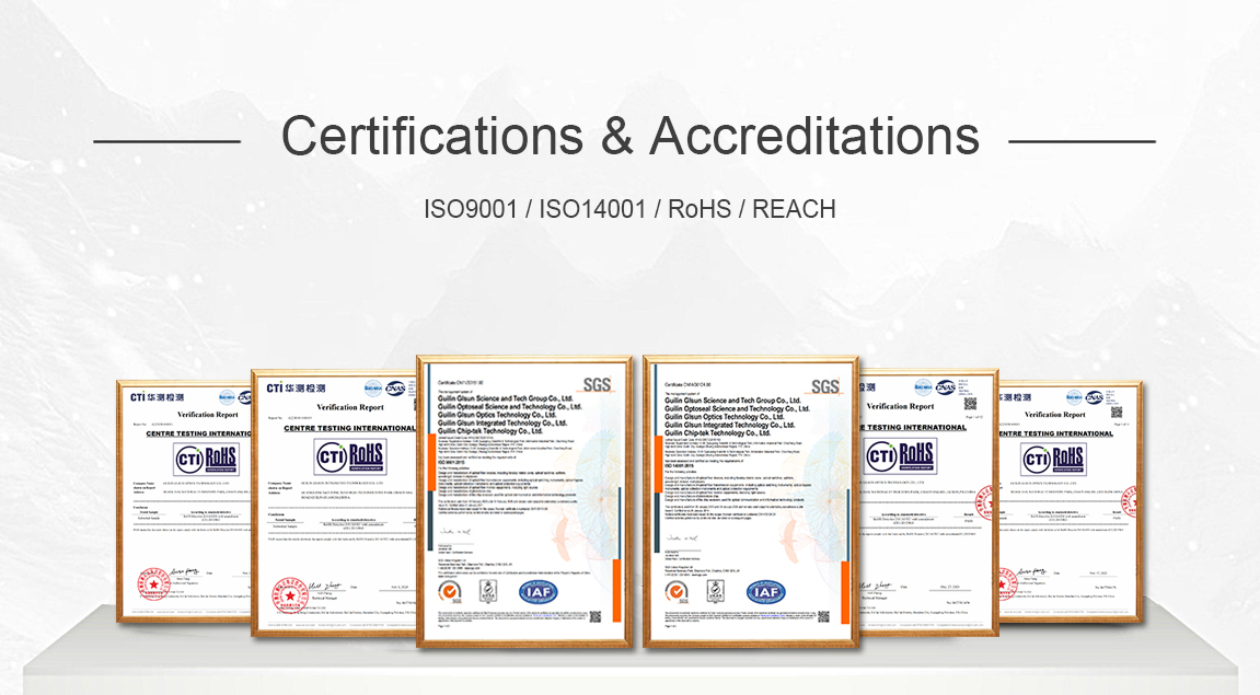 桂林光隆科技品质认证: ISO,CE,ROHS,REACH